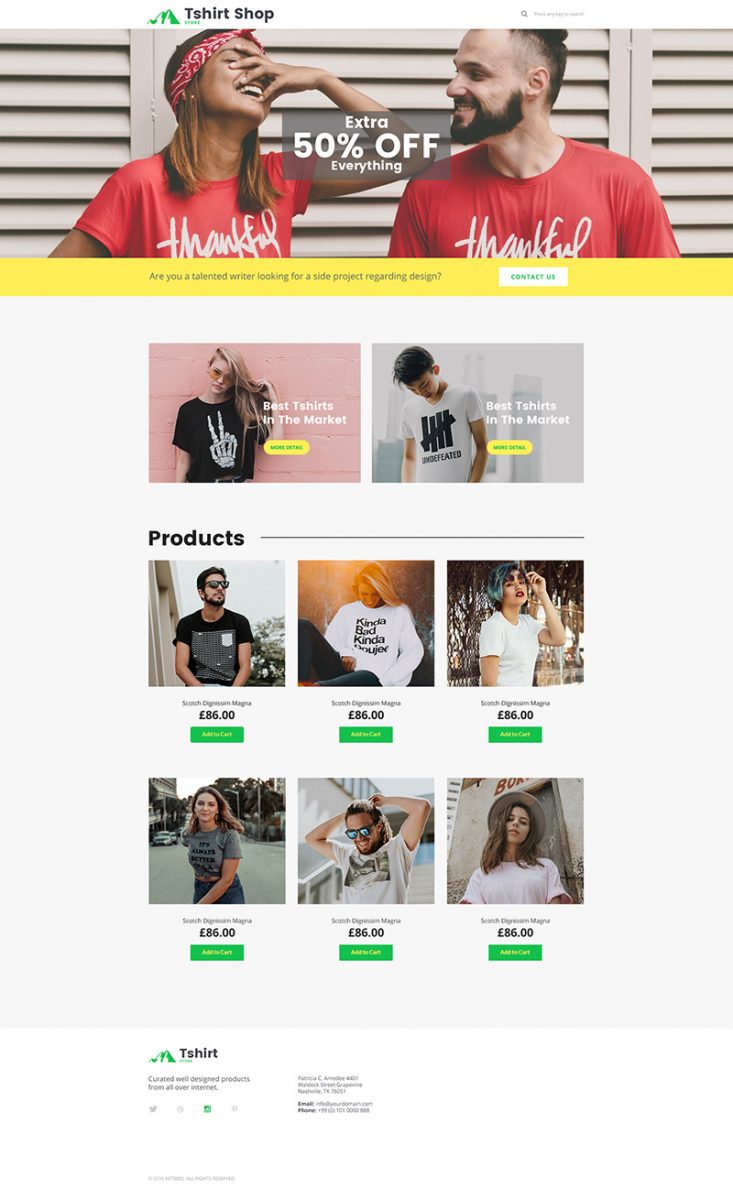 Giveaway: Get This Free T-shirt Shop PSD Webpage Template - Artbees