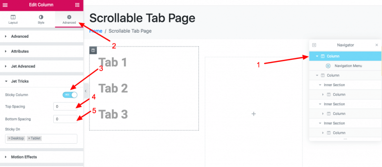 Create a scrollable tab like the WebFlow website using Jupiter X - Artbees